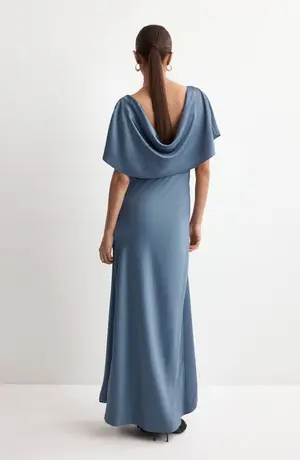 Mango Drape Neck Satin Maxi Dress