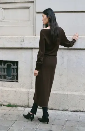Mango Fine Knit Blouson Sweater Midi Dress