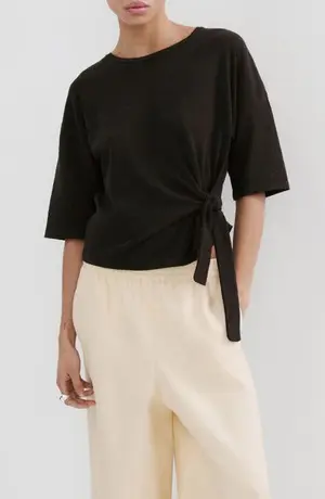 Mango Bow Short Sleeve Sweater - Chocolate