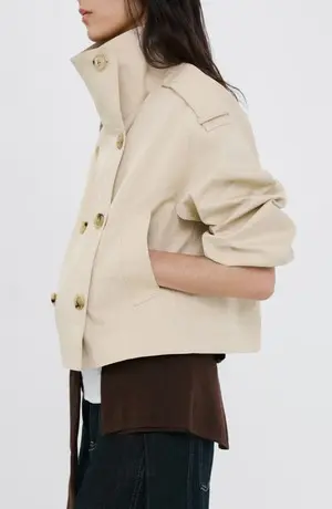 Mango Cropped Trench Jacket - Beige