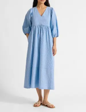 ALBARAY Striped V-neck Midi Dress