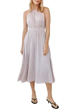 Bella Dahl Check Print Cutout Halter Midi Dress