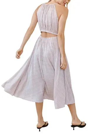 Bella Dahl Check Print Cutout Halter Midi Dress
