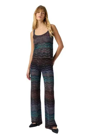 Missoni Wide-leg Trousers In Chevron Lamé With Sequins - Dark Blue