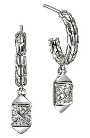 John Hardy Icon Stud Diamond Hoop Earrings - Silver