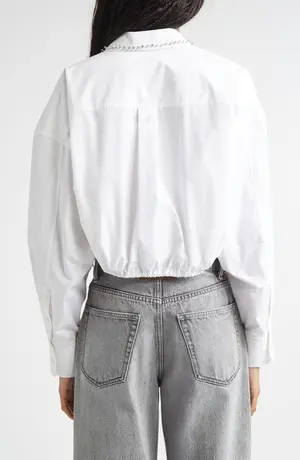 Alexander Wang Crystal Studded Cropped Button-up Shirt - White