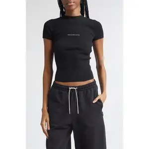 Alexander Wang Jacquard Logo Ribbed Funnel-Neck Sweater Black