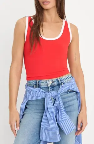 Good American Stretch Cotton Crop Ringer Tank - Flaming Hot