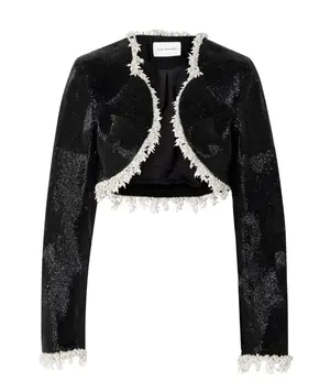 CLIO PEPPIATT Margot Cropped Embellished Jacket - Black