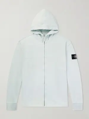 Stone Island Logo Appliquéd Cotton-jersey Zip-up Hoodie - Blue