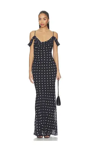 SONYA MODA Polka Dot Maxi Dress - Black