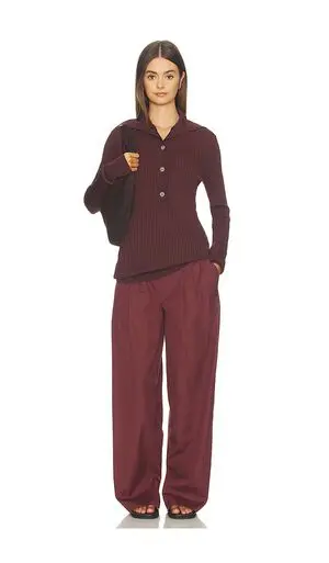 ENTIRE STUDIOS High Neck Henley Top - Chocolate