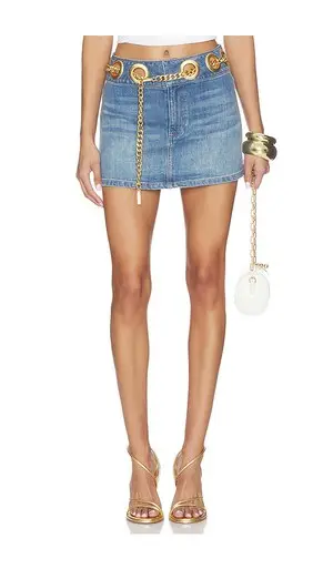 Alice + Olivia Morgana" Mini Denim Skirt With Chain Belt - Blue