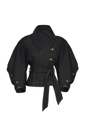 Zimmermann Valiant Dramatic Collar Denim Jacket - Blue