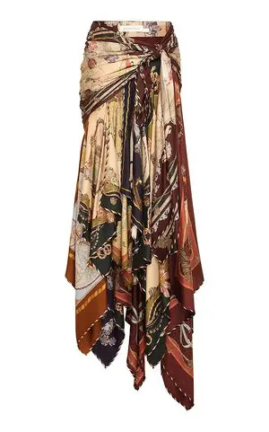 Zimmermann Valiant Scarf Silk Maxi Skirt - Brown