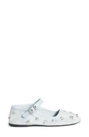 Miu Miu Crystal Embellished Canvas Mary Jane Ballet Flat - Blue
