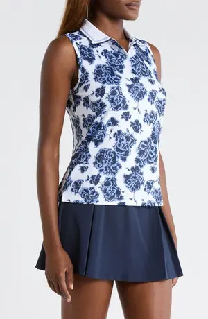 G/fore Floral Sleeveless Tech Golf Polo - Willow