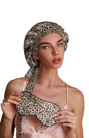 SILKSILKY Pure Silk Bonnet+eye Mask Set - Leopard