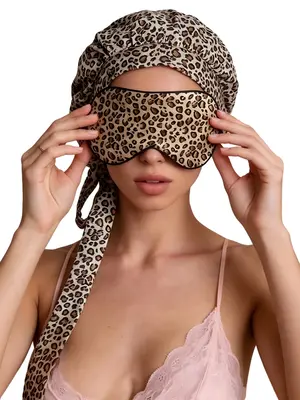 SILKSILKY 100% Mulberry Silk Bonnet And Eye Mask Set - Leopard