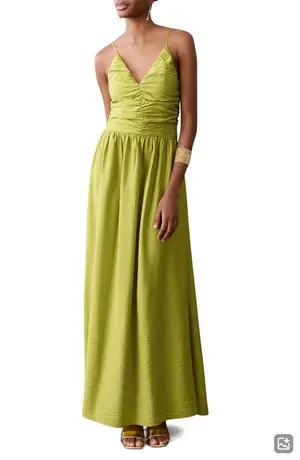 Mango Ruched Maxi Dress - Lime