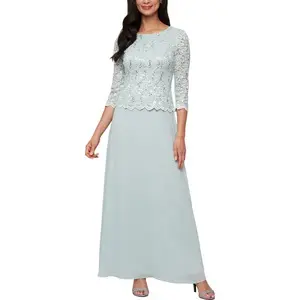Alex Evenings Floral-lace Bodice Chiffon Formal Gown - Fresh Mint