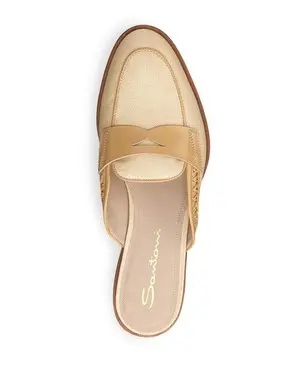 Santoni Leather And Raffia Mule - Natural