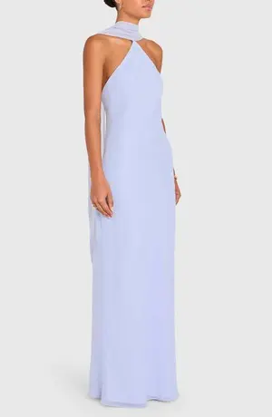 Amanda Uprichard Ashton Halter Neck Chiffon Gown - Arctic