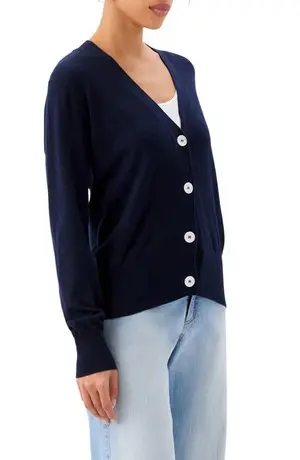 Karen Kane V-neck Button-front Cardigan - Navy