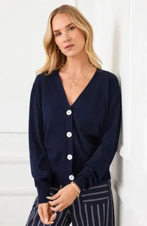 Karen Kane V-neck Button-front Cardigan - Navy