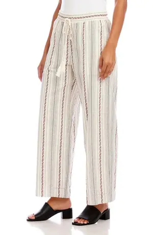 Karen Kane Embroidered Stripe Cotton Drawstring Pants