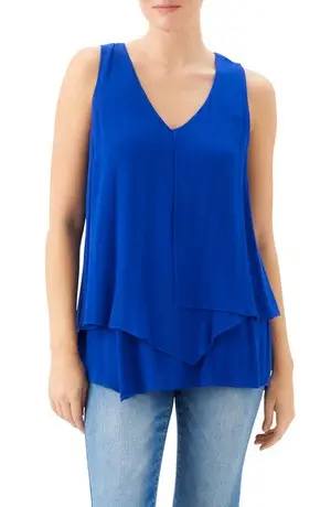 Karen Kane Drape Layered Asymmetric Tank - Royal Blue