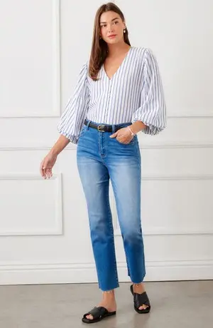 Karen Kane Stripe Linen Blend Shirt