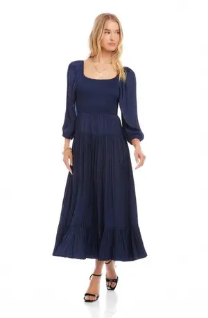Karen Kane Smocked Balloon Sleeve Maxi Dress