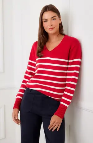 Karen Kane Stripe V-neck Sweater
