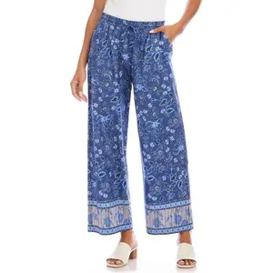 Karen Kane Crop Cotton Drawstring Pants - Blue