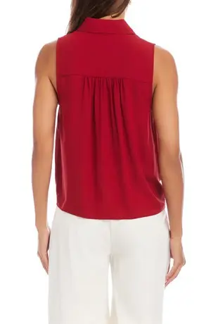 Karen Kane Sleeveless Tie-front Crepe Top - Red