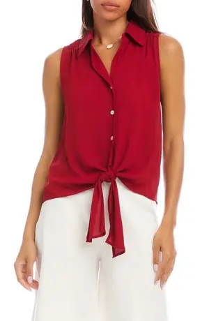 Karen Kane Sleeveless Tie-front Crepe Top - Red
