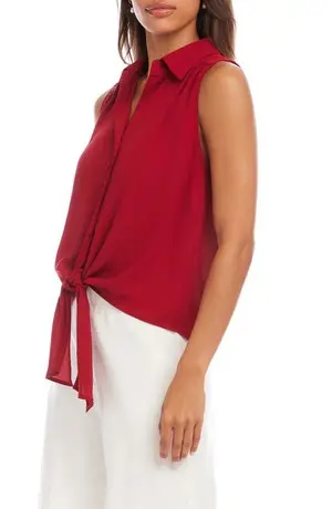Karen Kane Sleeveless Tie-front Crepe Top - Red