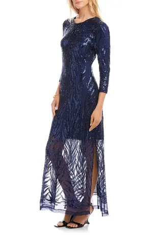 Karen Kane Sequin Long-sleeve Gown