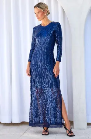 Karen Kane Sequin Long-sleeve Gown