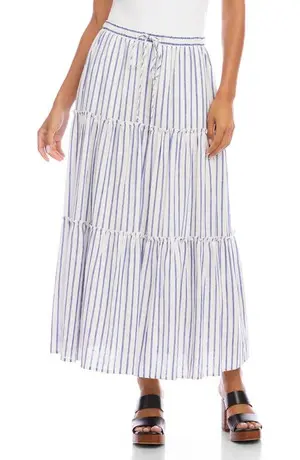Karen Kane Tiered Stripe Midi Skirt Ofbl