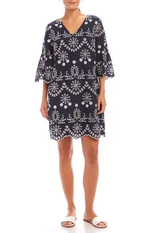 Karen Kane Embroidered Flare-sleeve Mini Dress - Navy