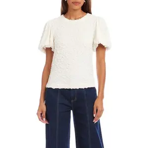 Karen Kane Puff Sleeve Textured Top - White