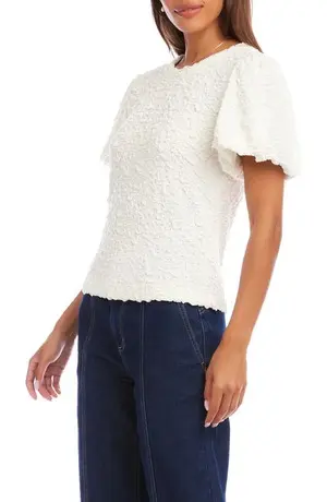 Karen Kane Puff Sleeve Textured Top - White