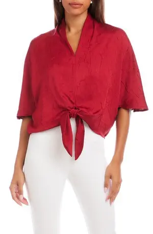 Karen Kane Flare Sleeve Tie Front Satin Top - Red