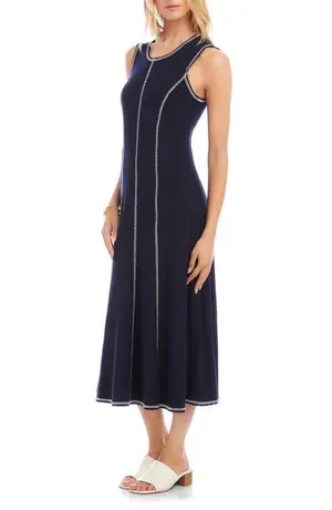 Karen Kane Contrast Stitch Sleeveless Midi Dress