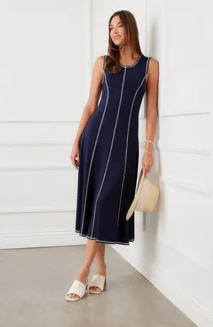 Karen Kane Contrast Stitch Sleeveless Midi Dress