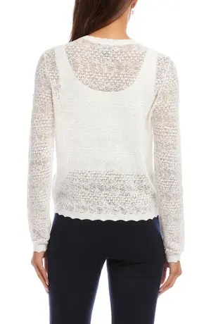 Karen Kane Pointelle Stitch Cotton Blend Cardigan - White