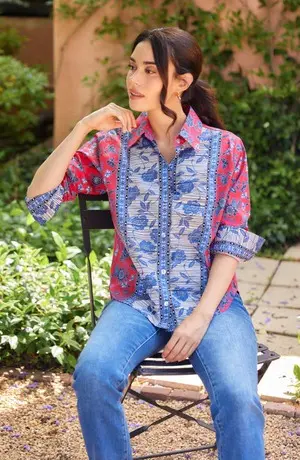 Karen Kane Floral Cotton Button-up Shirt