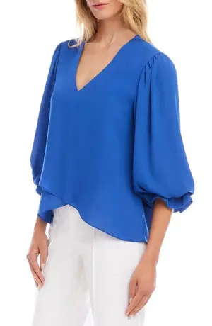 Karen Kane Crossover Hem Asymmetric Top - Blue
